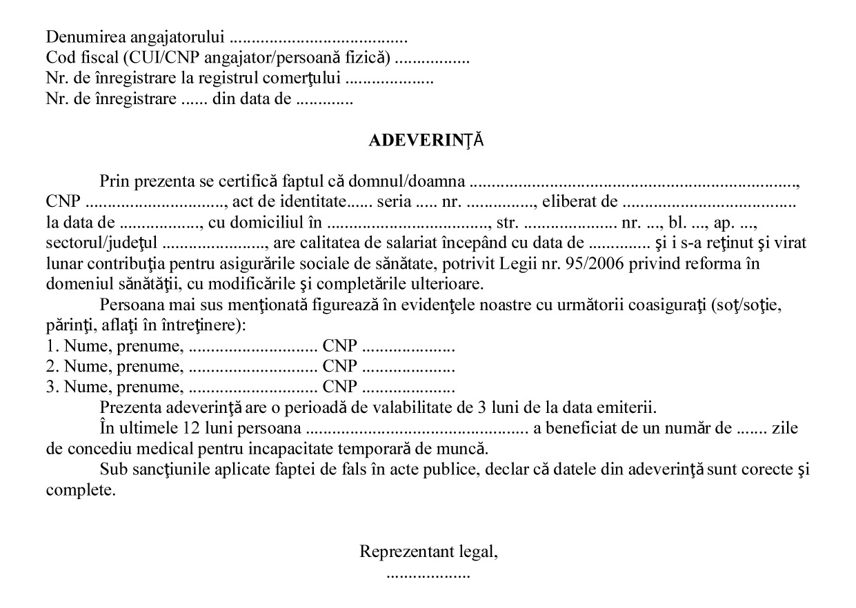 Adeverinta de Salariat pentru Medicul de Familie | Model Adeverinta de Salariat