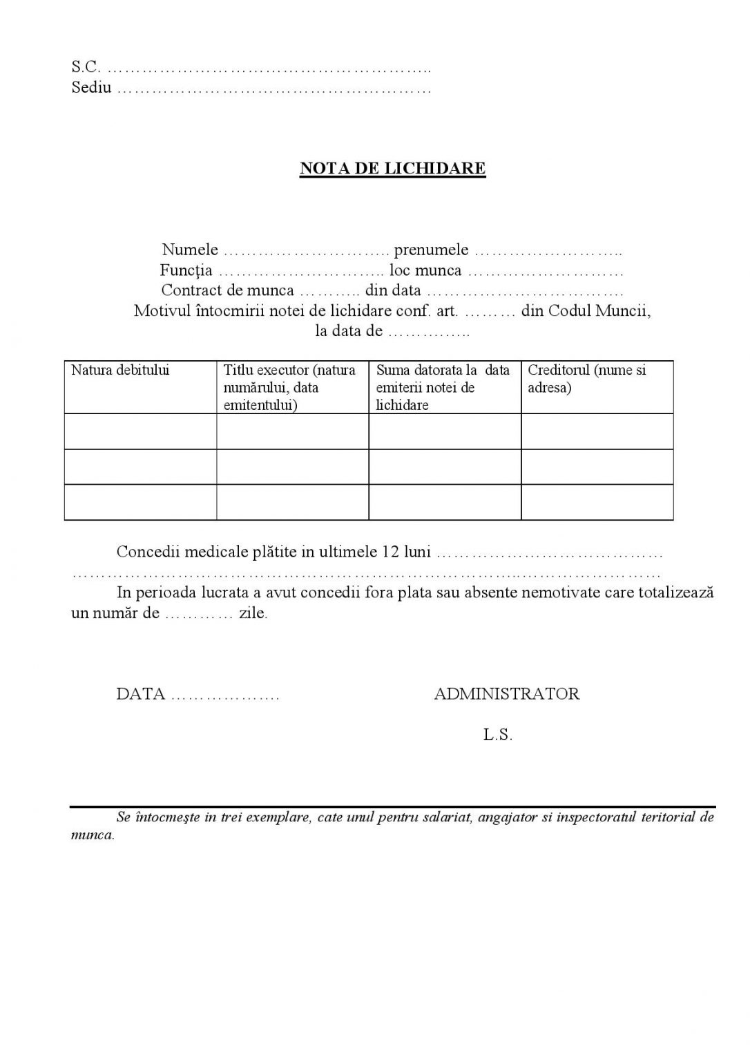 Totul despre nota de lichidare : Rol, cine o foloseste, model